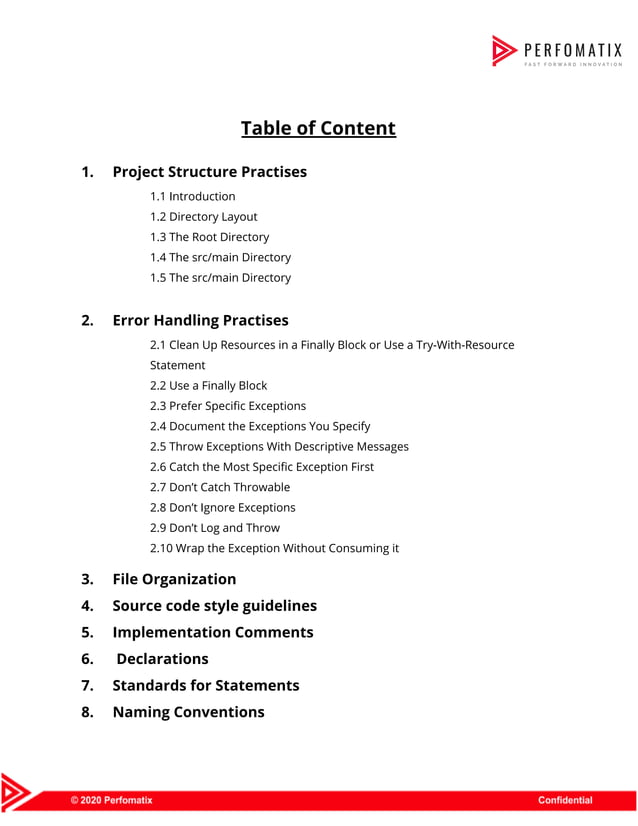 Perfomatix Java Coding Standards Pdf