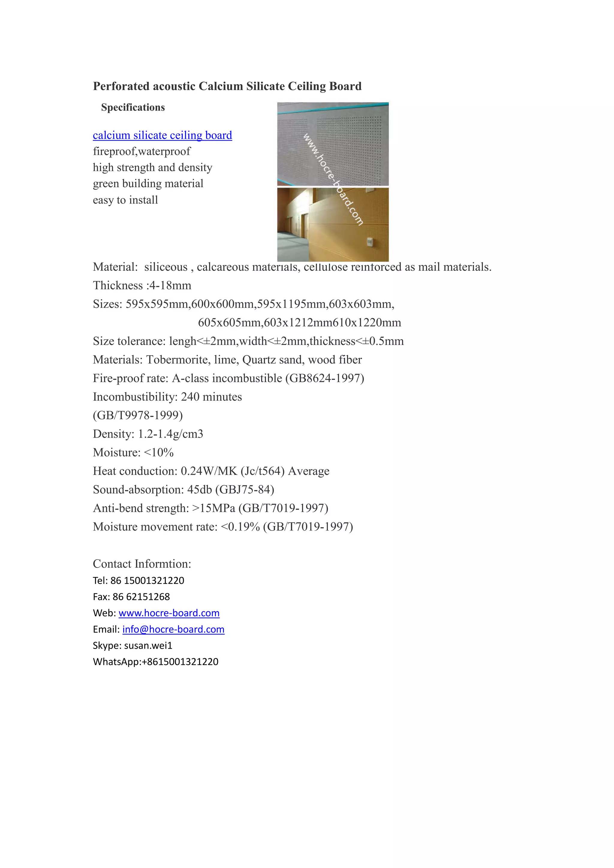 Perforated acoustic calcium silicate ceiling board | PDF