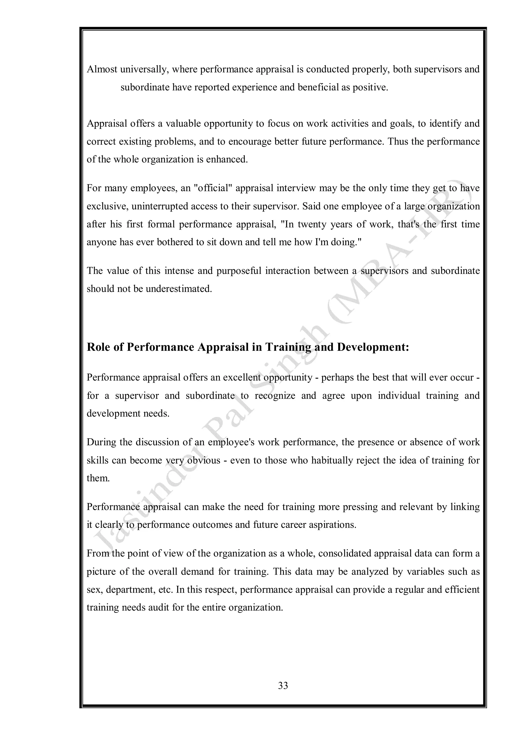 Performance appraisal (MBA summer training project) (Report File) | PDF