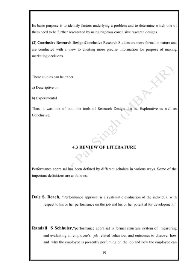 Performance appraisal (MBA summer training project) (Report File) | PDF