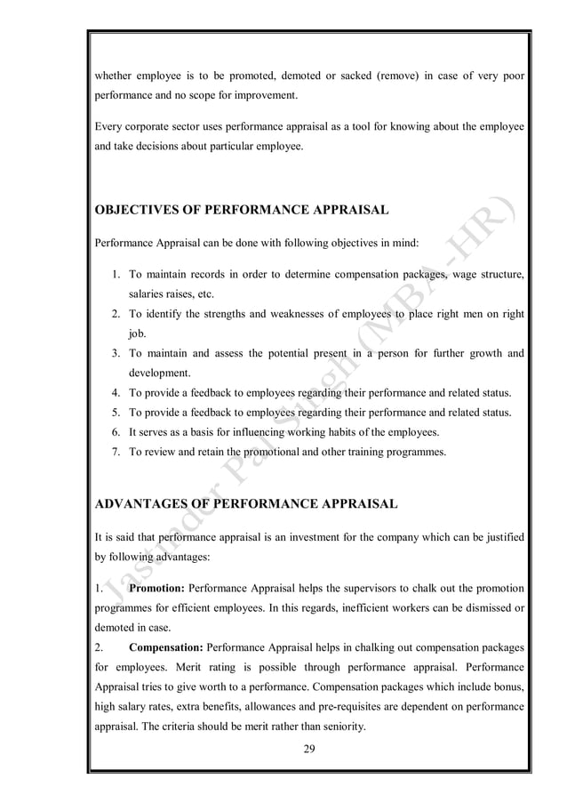 Performance appraisal (MBA summer training project) (Report File) | PDF