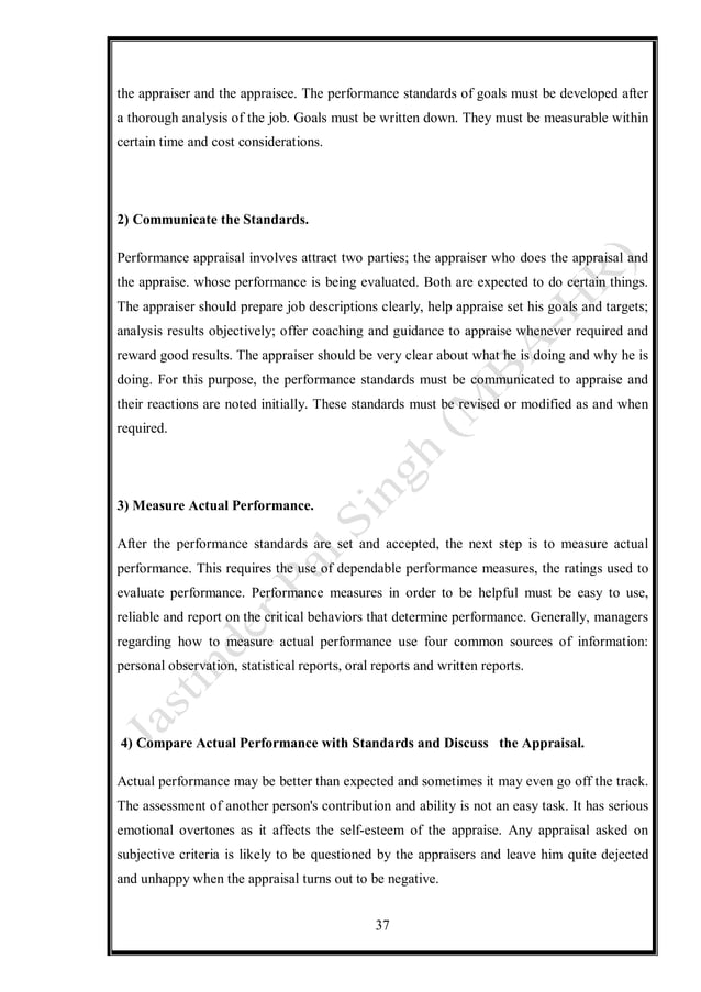 Performance appraisal (MBA summer training project) (Report File) | PDF