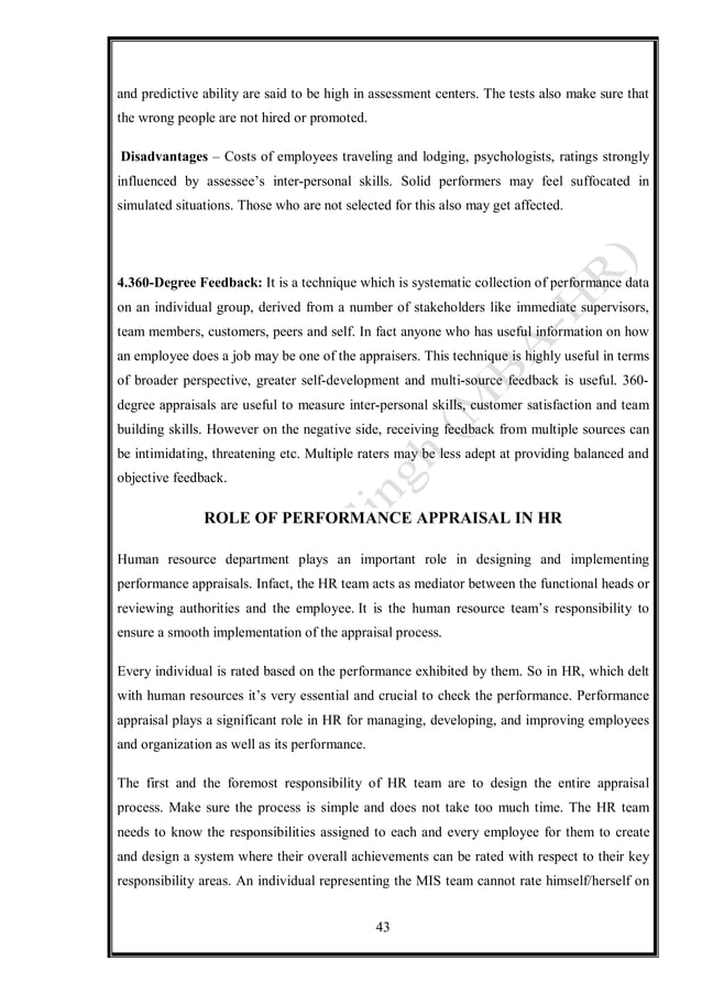 Performance appraisal (MBA summer training project) (Report File) | PDF