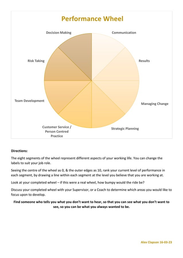 Performance Wheel for Coaching / Supervision sessions | PDF