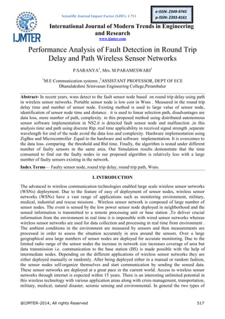 Performance Analysis of Fault Detection in Round Trip Delay and Path Wireless Sensor Networks | PDF