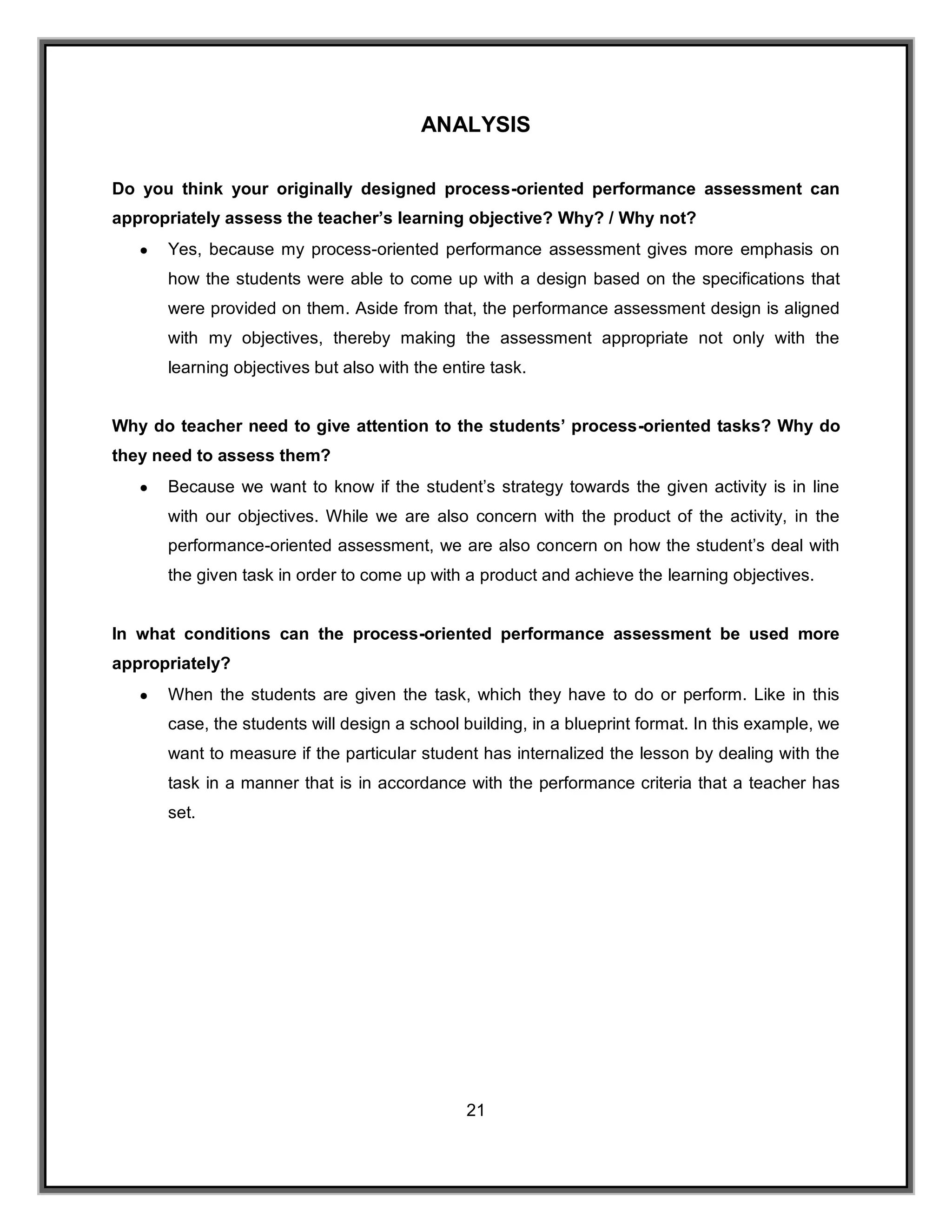 Process based Performance Based Assessment | PDF