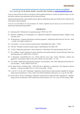 Performance Analysis of Genetic Algorithm as a Stochastic Optimization Tool in Engineering ...
