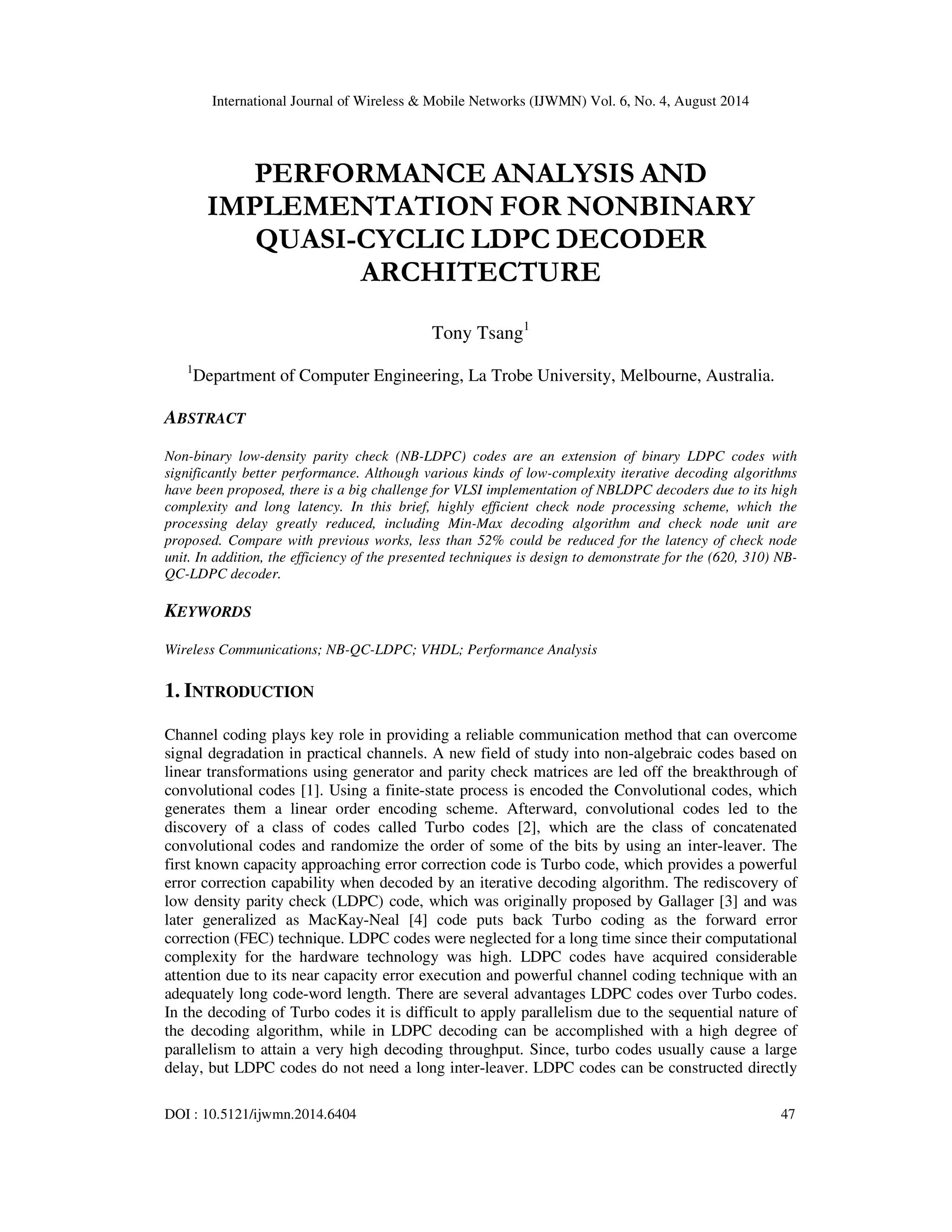 Performance Analysis And Implementation For Nonbinary Quasi Cyclic Ldpc Decoder Architecture Pdf