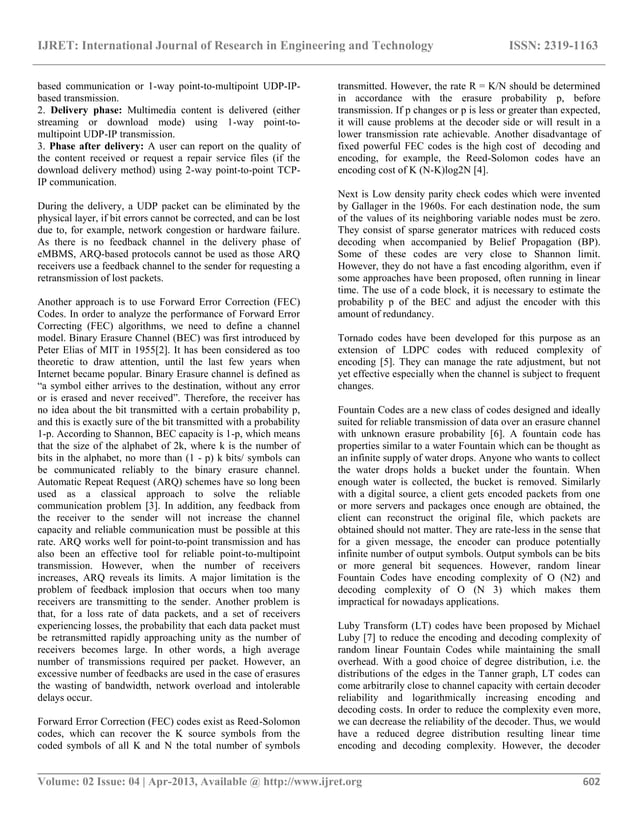 Performance Analysis Of Al Fec Raptor Code Over 3 Gpp Embms Network Pdf