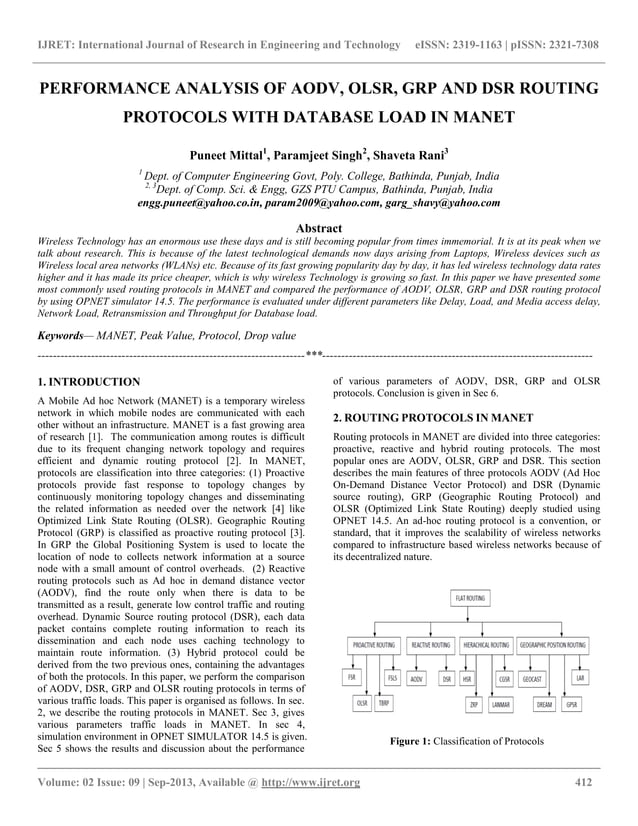 Performance Analysis Of Aodv Olsr Grp And Dsr Routing Protocols With Database Load In Manet Pdf
