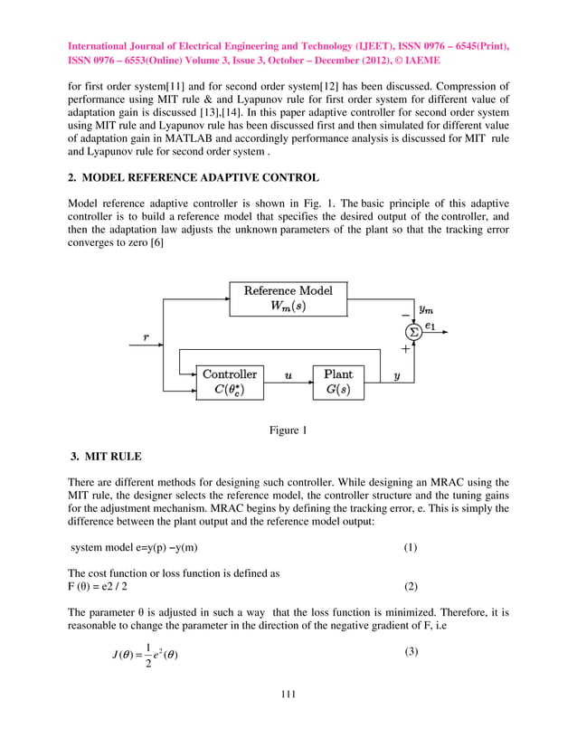 Performance Analysis Of A Second Order System Using Mrac Pdf