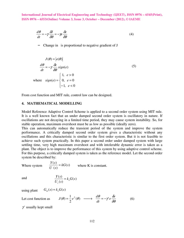 Performance Analysis Of A Second Order System Using Mrac Pdf