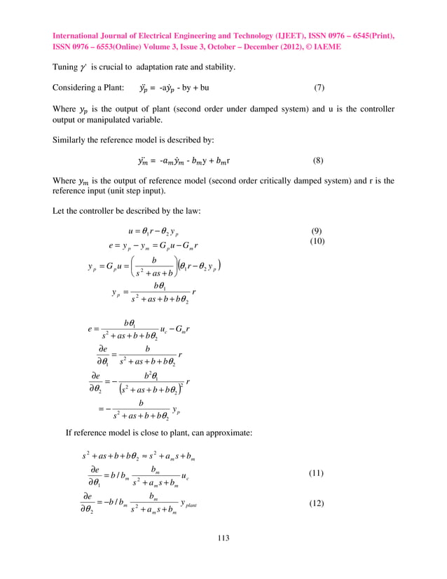 Performance Analysis Of A Second Order System Using Mrac Pdf