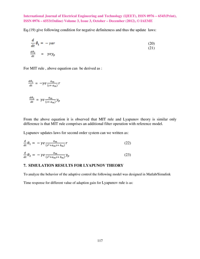Performance Analysis Of A Second Order System Using Mrac Pdf
