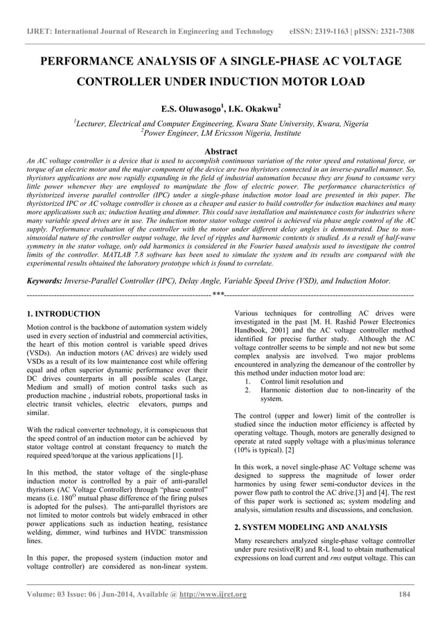 Performance analysis of a single phase ac voltage controller under induction motor load | PDF