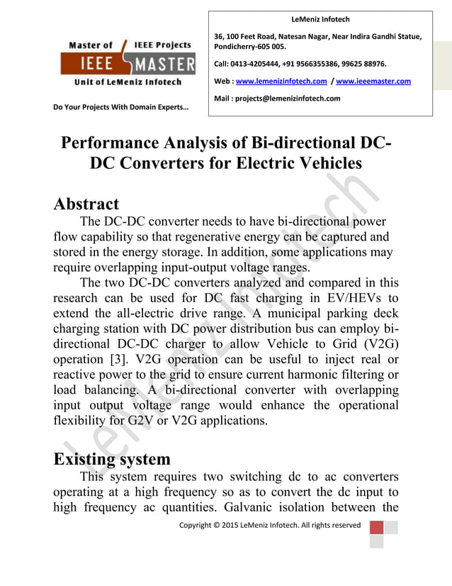 Performance Analysis Of Bi Directional Dc Dc Converters For Electric