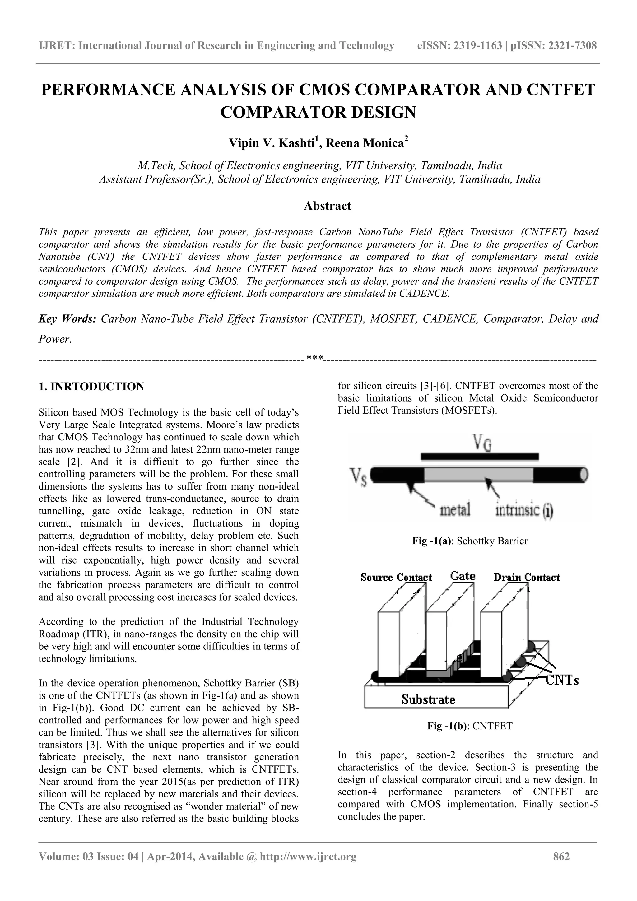 Performance analysis of cmos comparator and cntfet comparator design | PDF