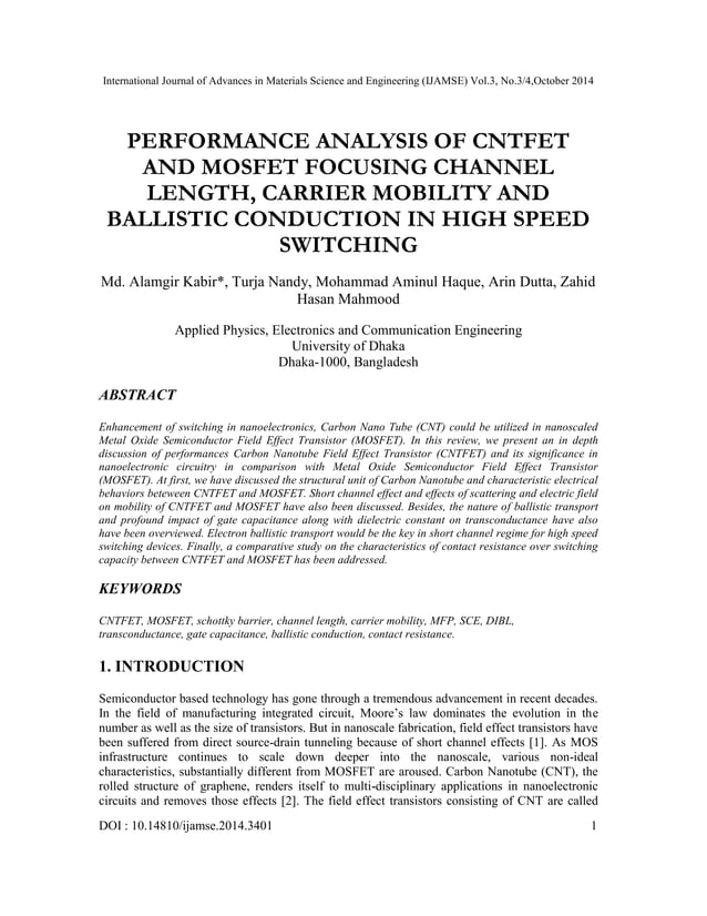 Performance analysis of cntfet and mosfet focusing channel length ...