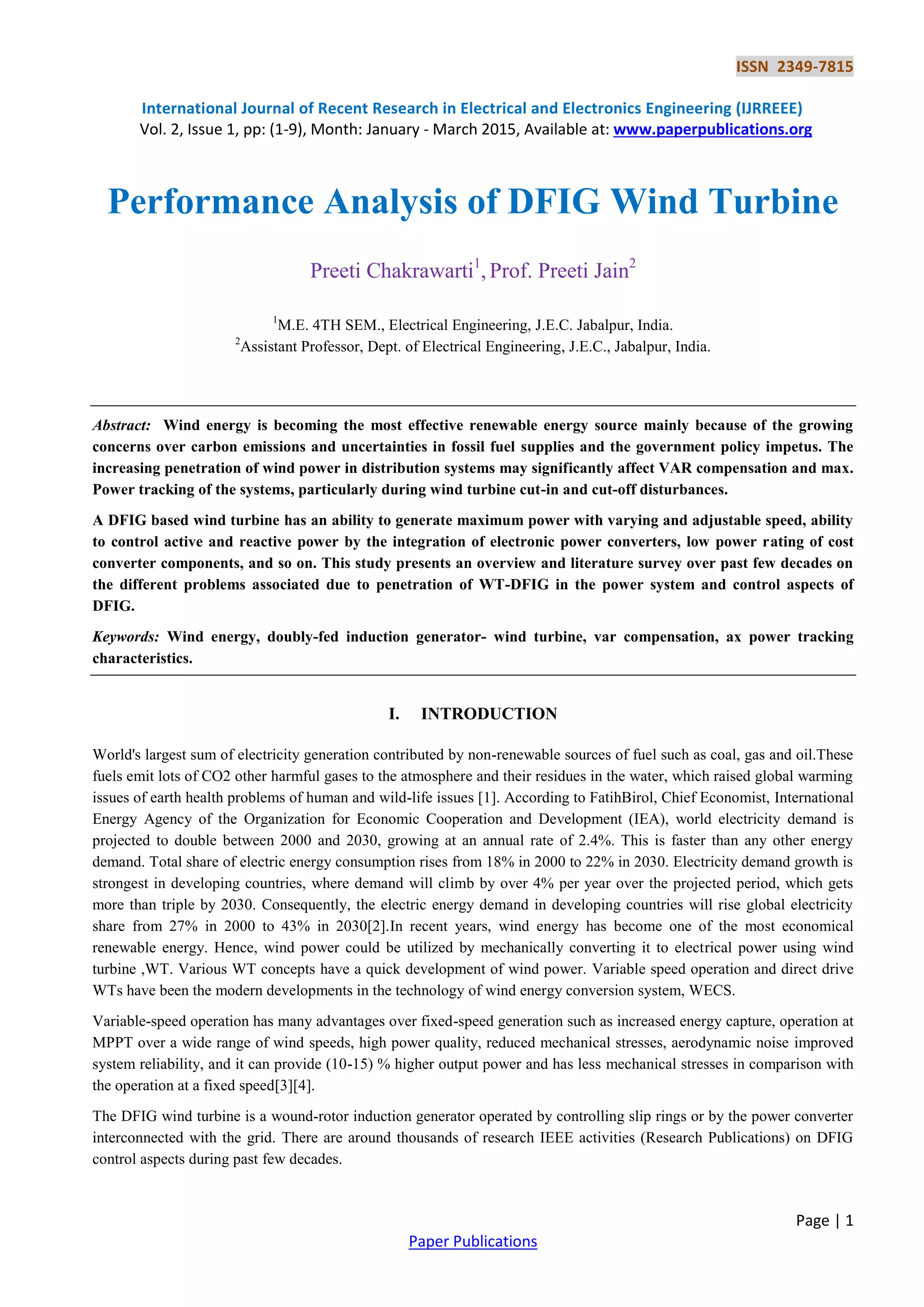 Performance Analysis Of Dfig Wind Turbine Pdf
