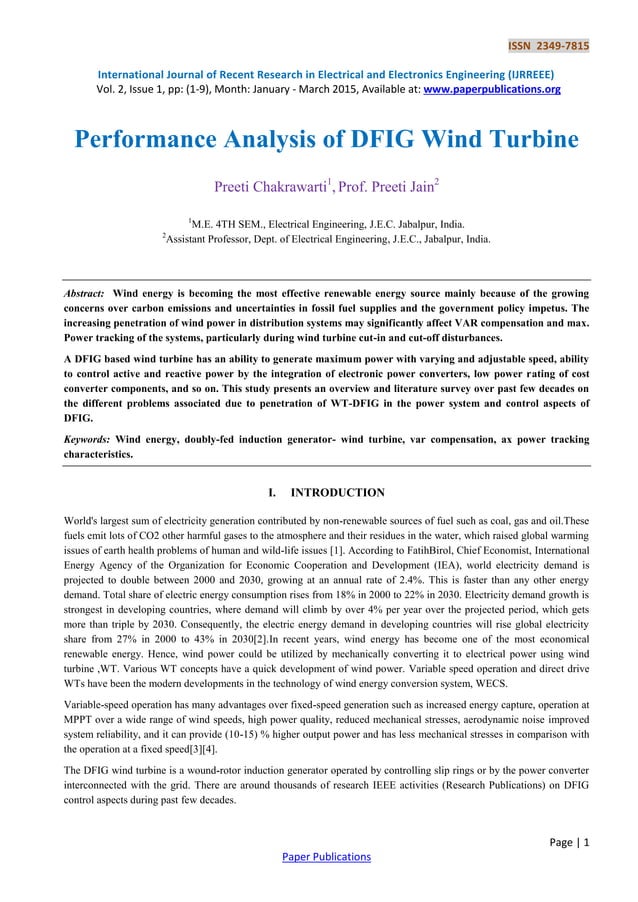 Performance Analysis of DFIG Wind Turbine | PDF