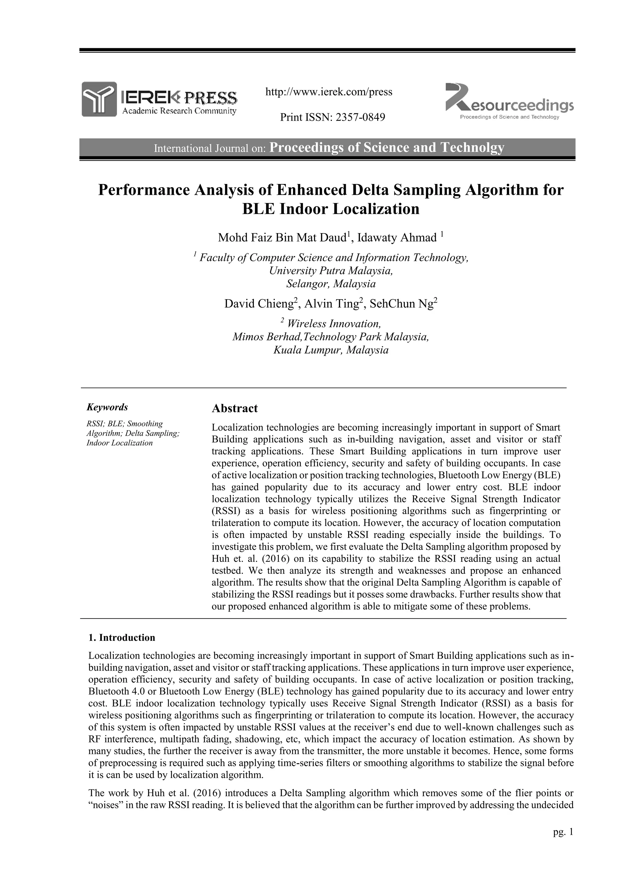 Performance Analysis Of Enhanced Delta Sampling Algorithm For Ble