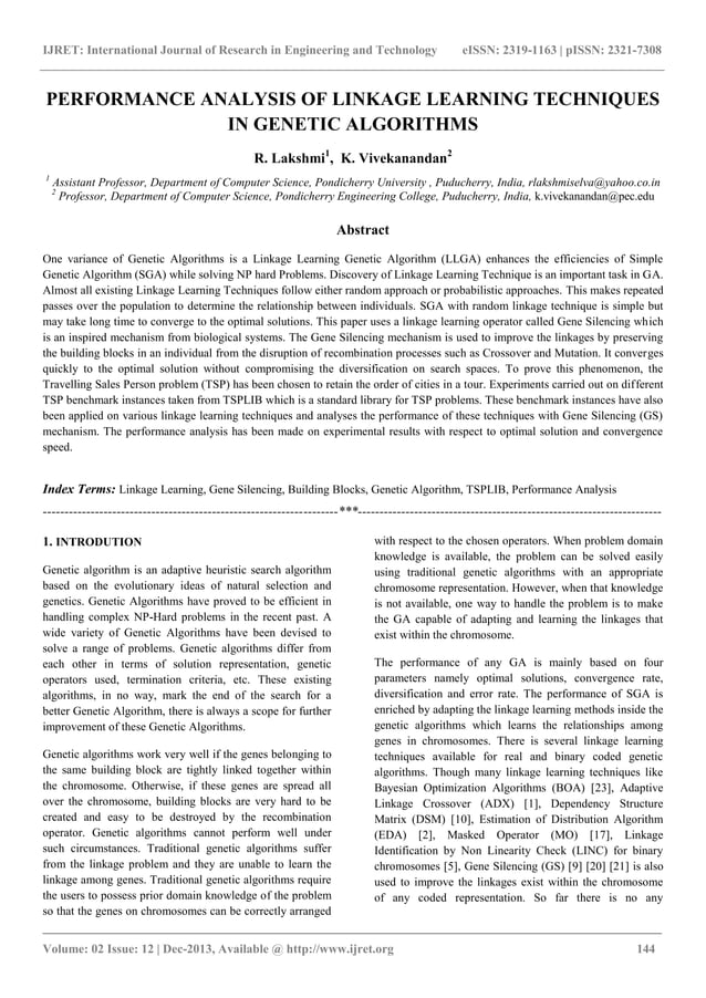 Performance analysis of linkage learning techniques in genetic algorithms | PDF