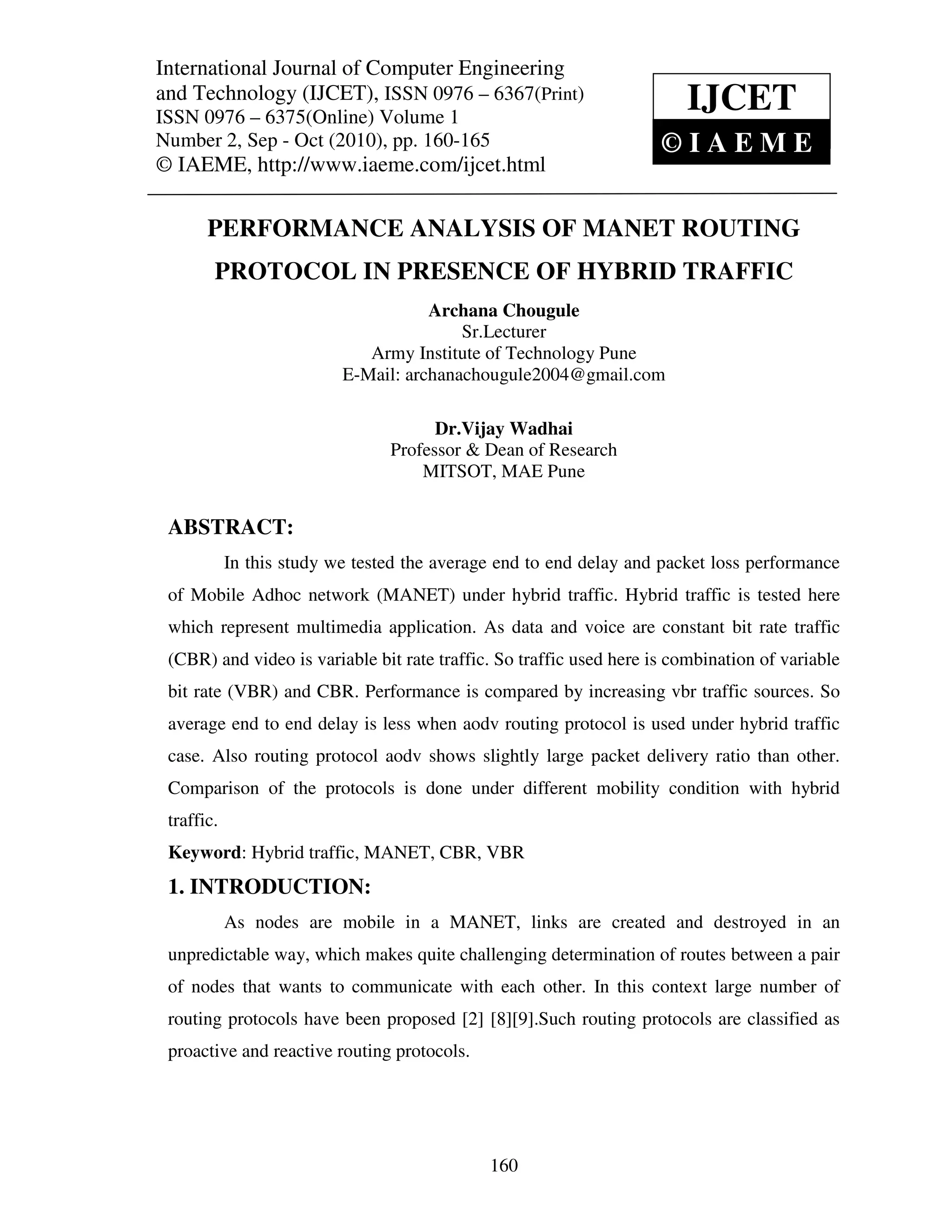 Performance Analysis Of Manet Routing Protocol In Presence Pdf