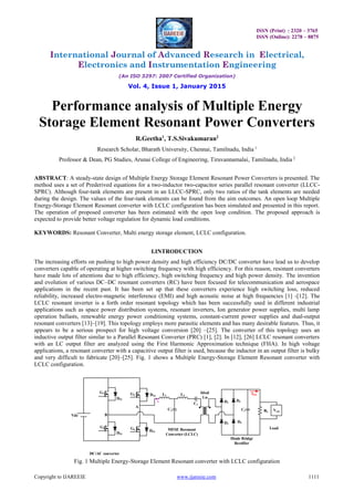 Performance analysis of multiple energy storage element resonant power converters | PDF