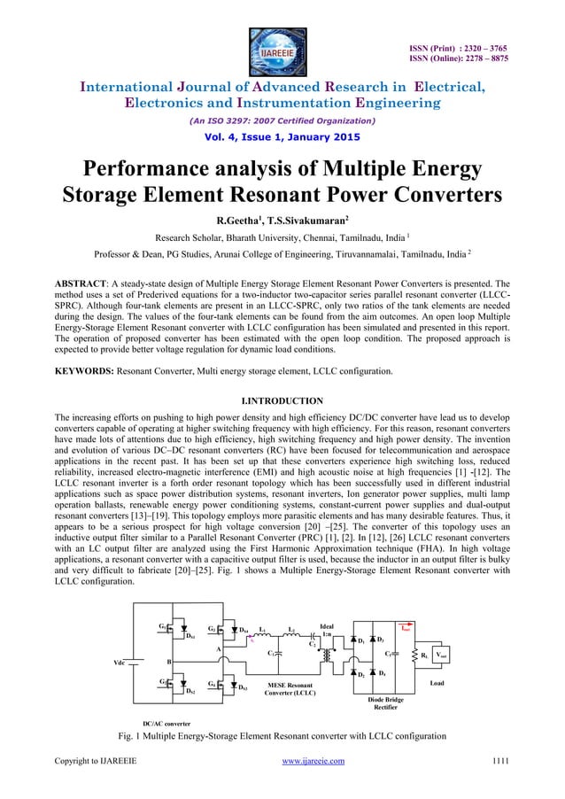 Performance analysis of multiple energy storage element resonant power ...