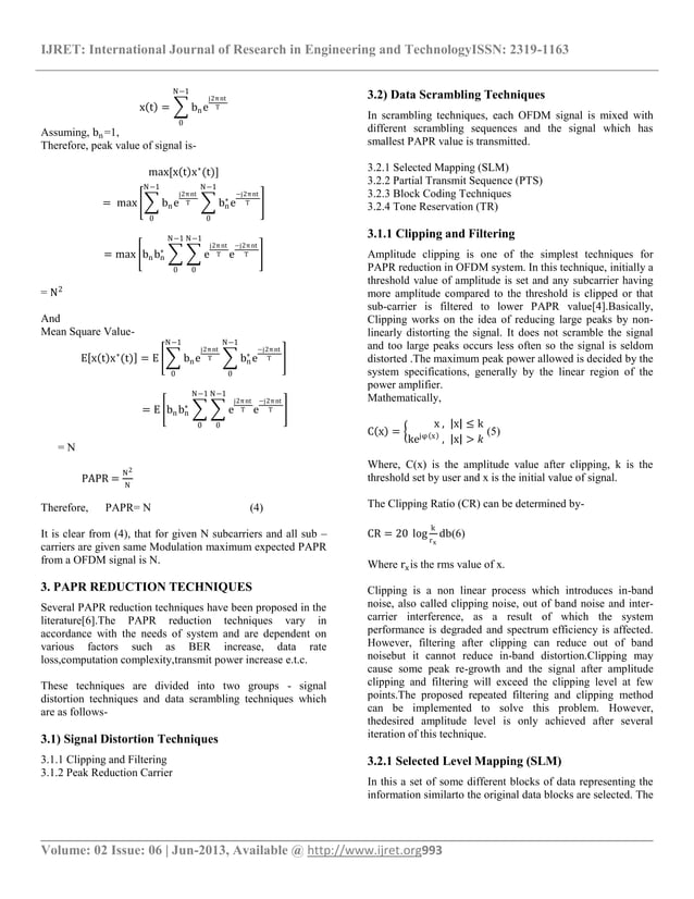 Performance Analysis Of Papr Reduction Techniques In Multicarrier