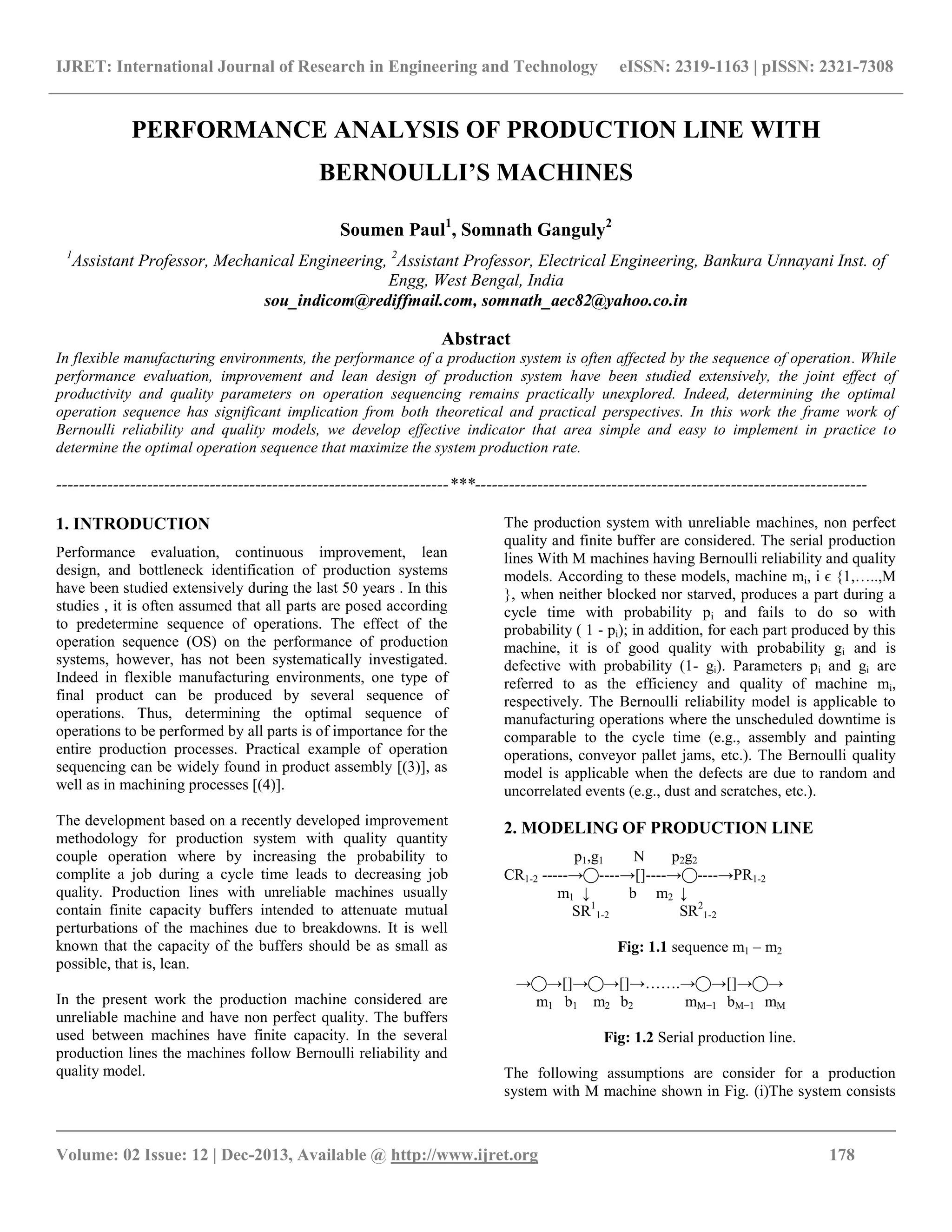 Performance analysis of production line with bernoulli’s machines | PDF