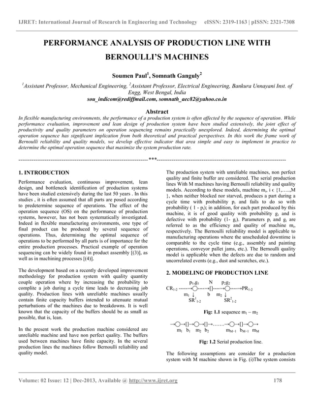 Performance Analysis Of Production Line With Bernoullis Machines Pdf
