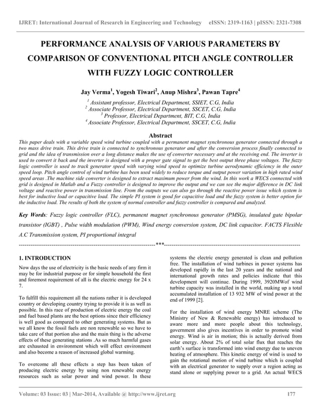 Performance analysis of various parameters by comparison of conventional pitch angle controller ...