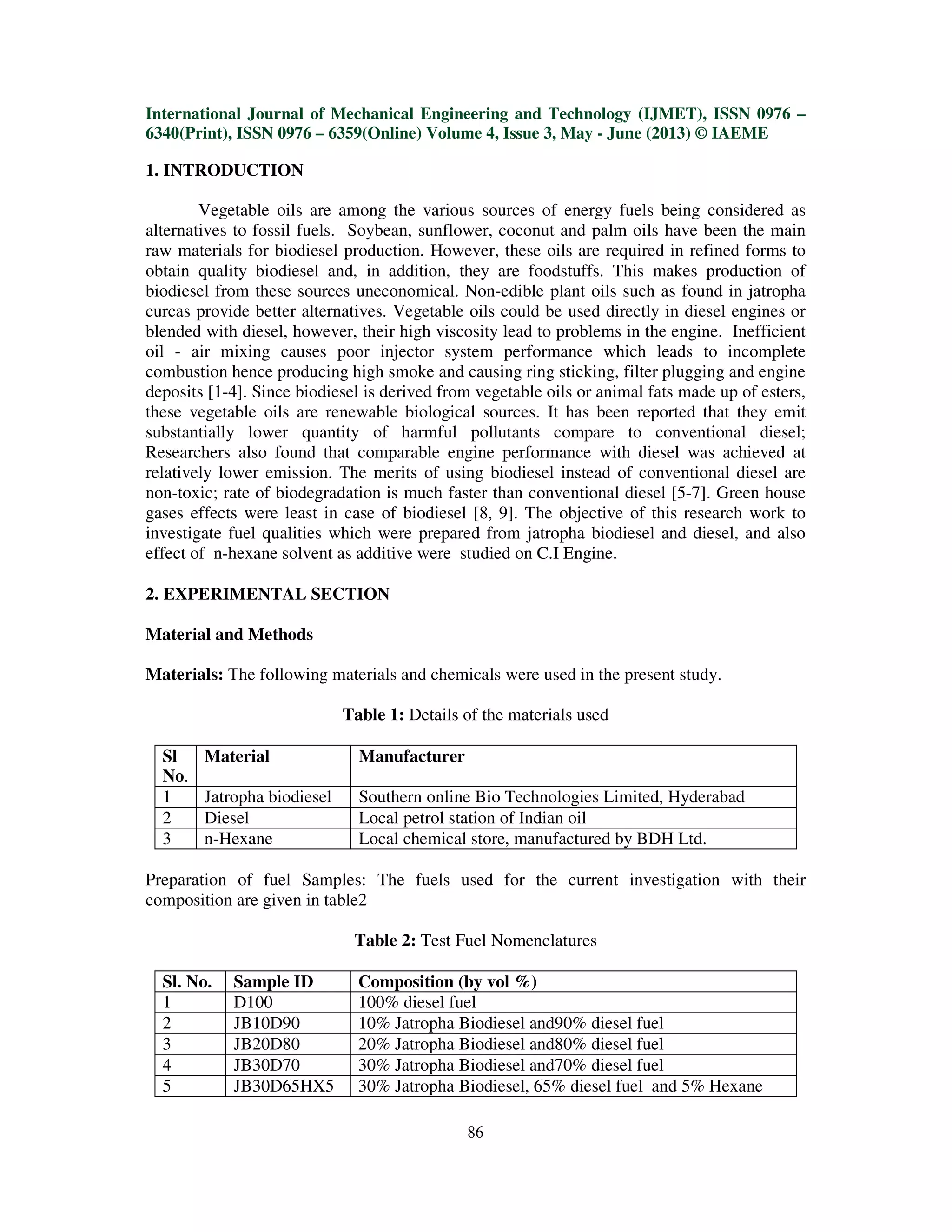 Performance and emission study of jatropha biodiesel and its blends | PDF