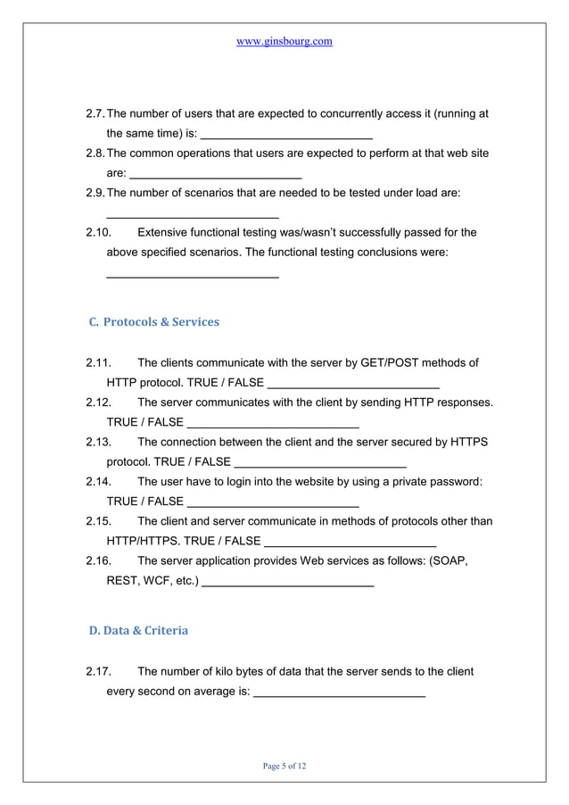 Ginsbourg.Com - Performance and load test script template 1.2 | PDF