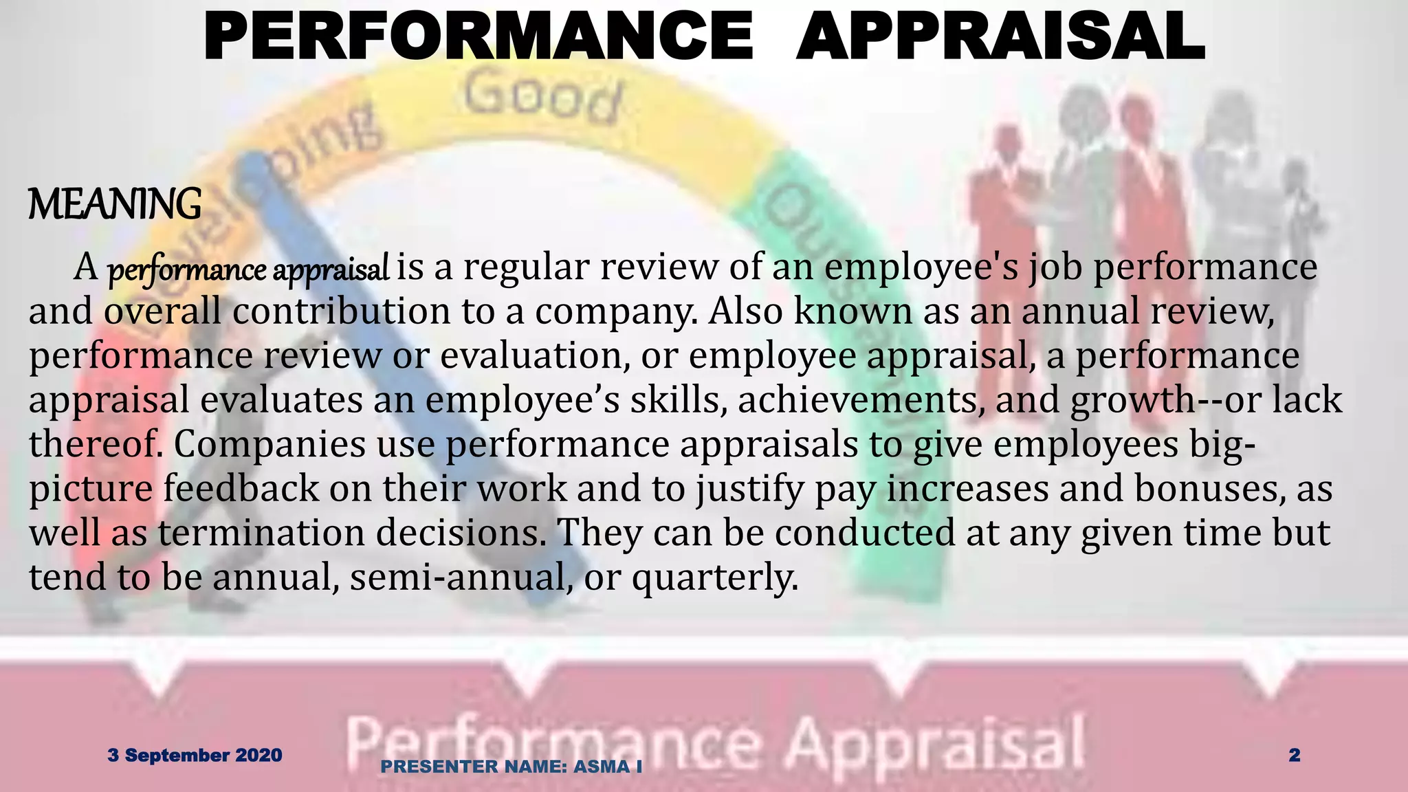 Performance appraisal - Meaning - Elements or Process - Methods. or ...