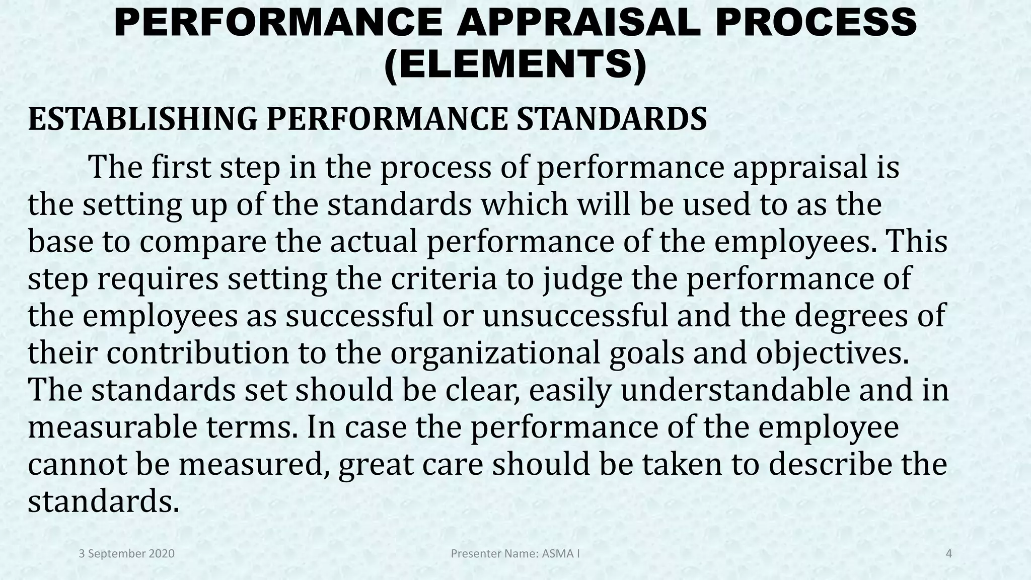 Performance appraisal - Meaning - Elements or Process - Methods. or ...