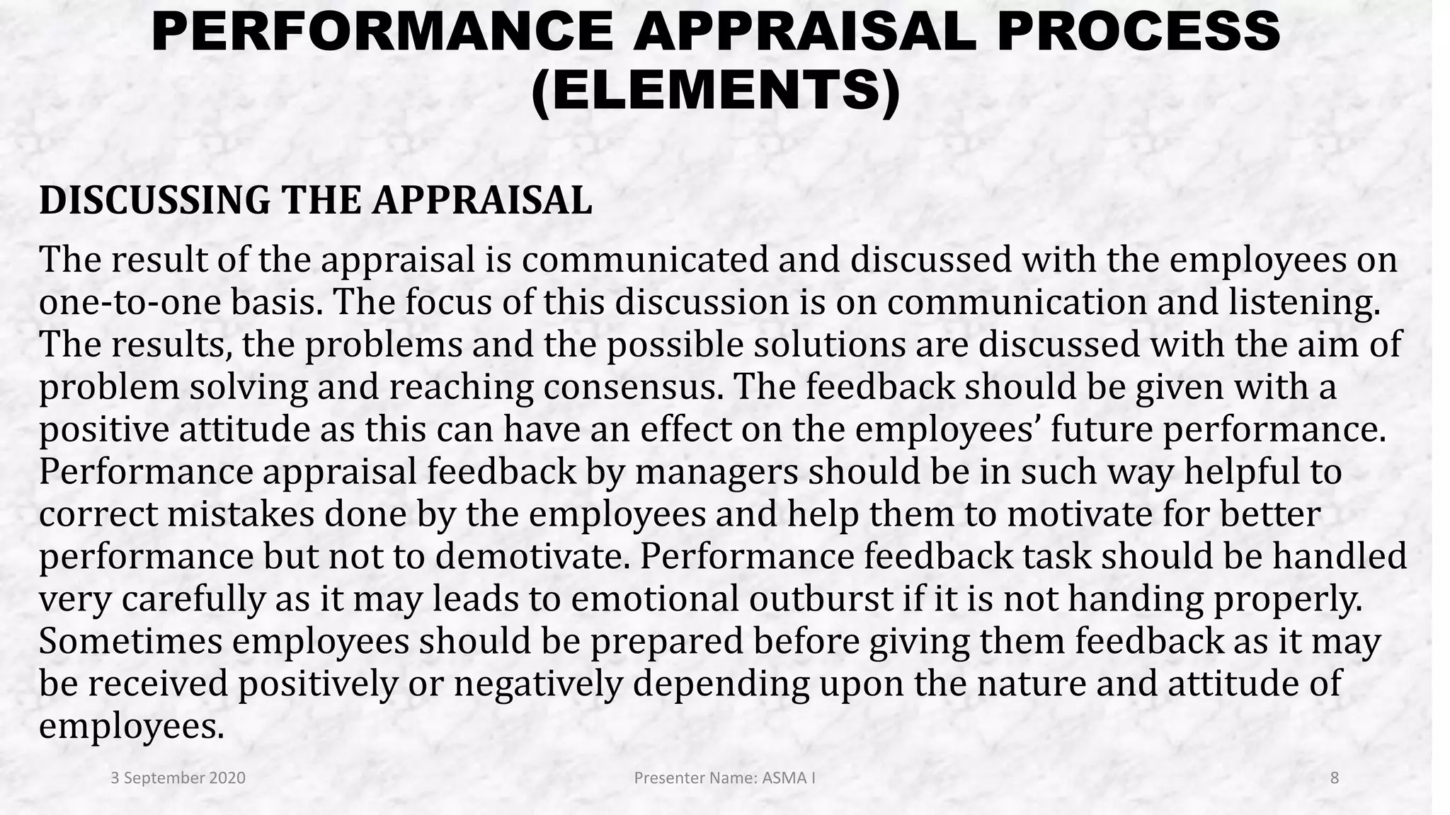 Performance appraisal - Meaning - Elements or Process - Methods. or ...