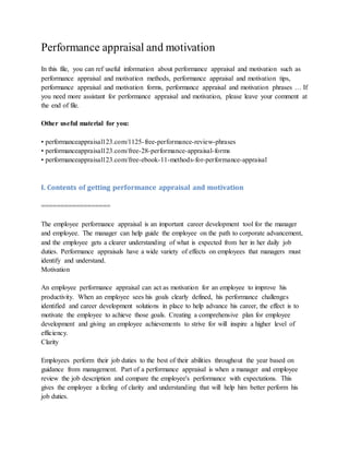Performance appraisal and motivation | PDF