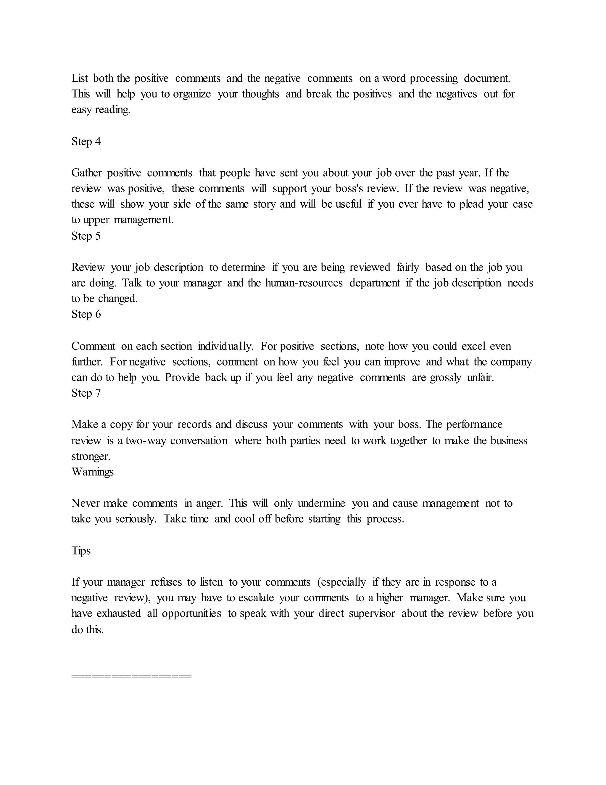 Performance appraisal comments sample | PDF