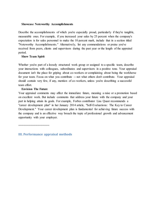 Performance appraisal employee comments sample | DOCX