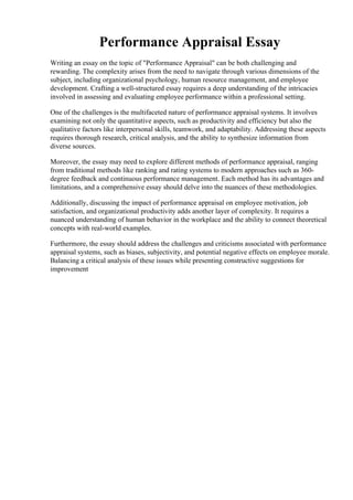 Performance Appraisal Essay. Writing A Performance Review for Yourself ...