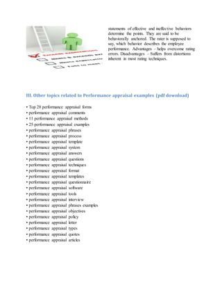 Performance appraisal examples | DOCX