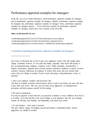 Performance appraisal examples for managers | DOCX
