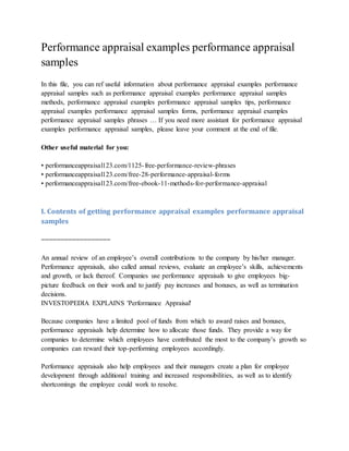 Performance appraisal examples performance appraisal samples | DOCX