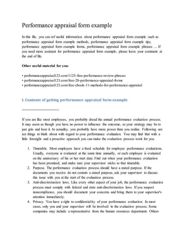 Performance appraisal form example | PDF