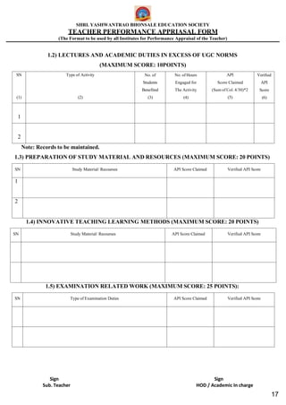 PERFORMANCE APPRAISAL FORM AS PER UGC AICTE NORMS | PDF