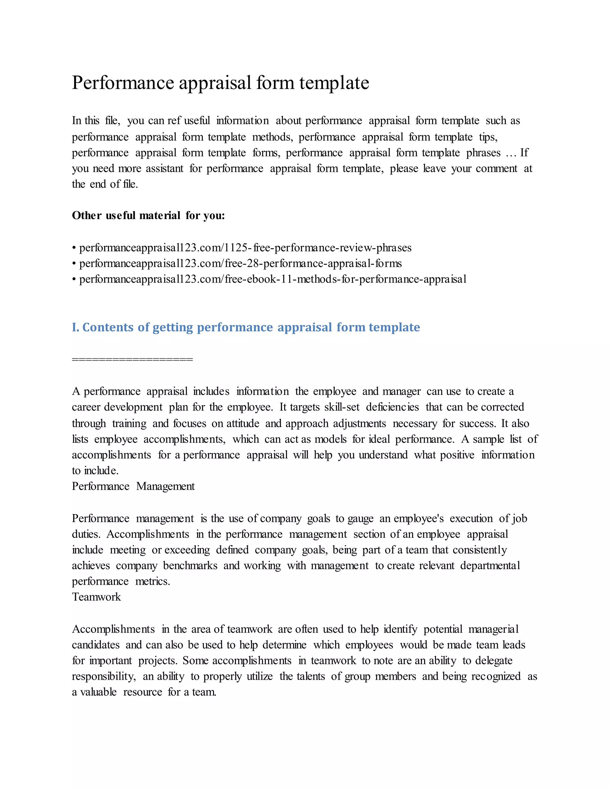 Performance appraisal form template | PDF | Free Download