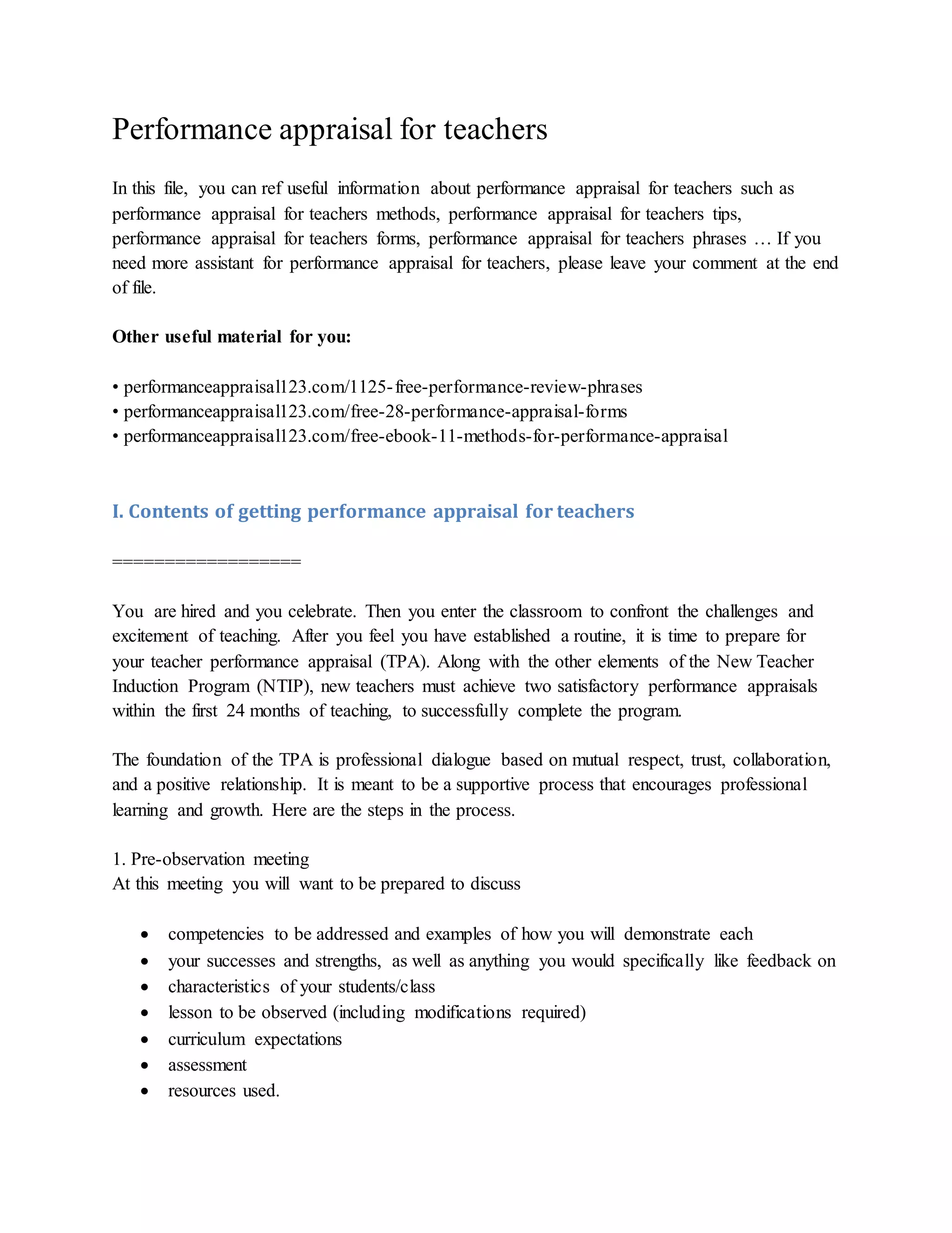 Performance appraisal for teachers | DOCX