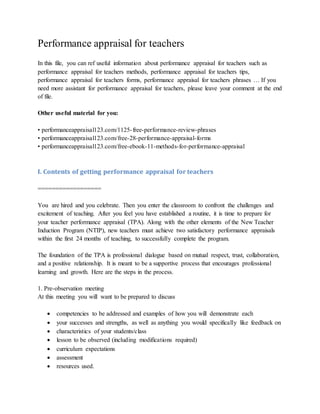 Performance appraisal for teachers | PDF